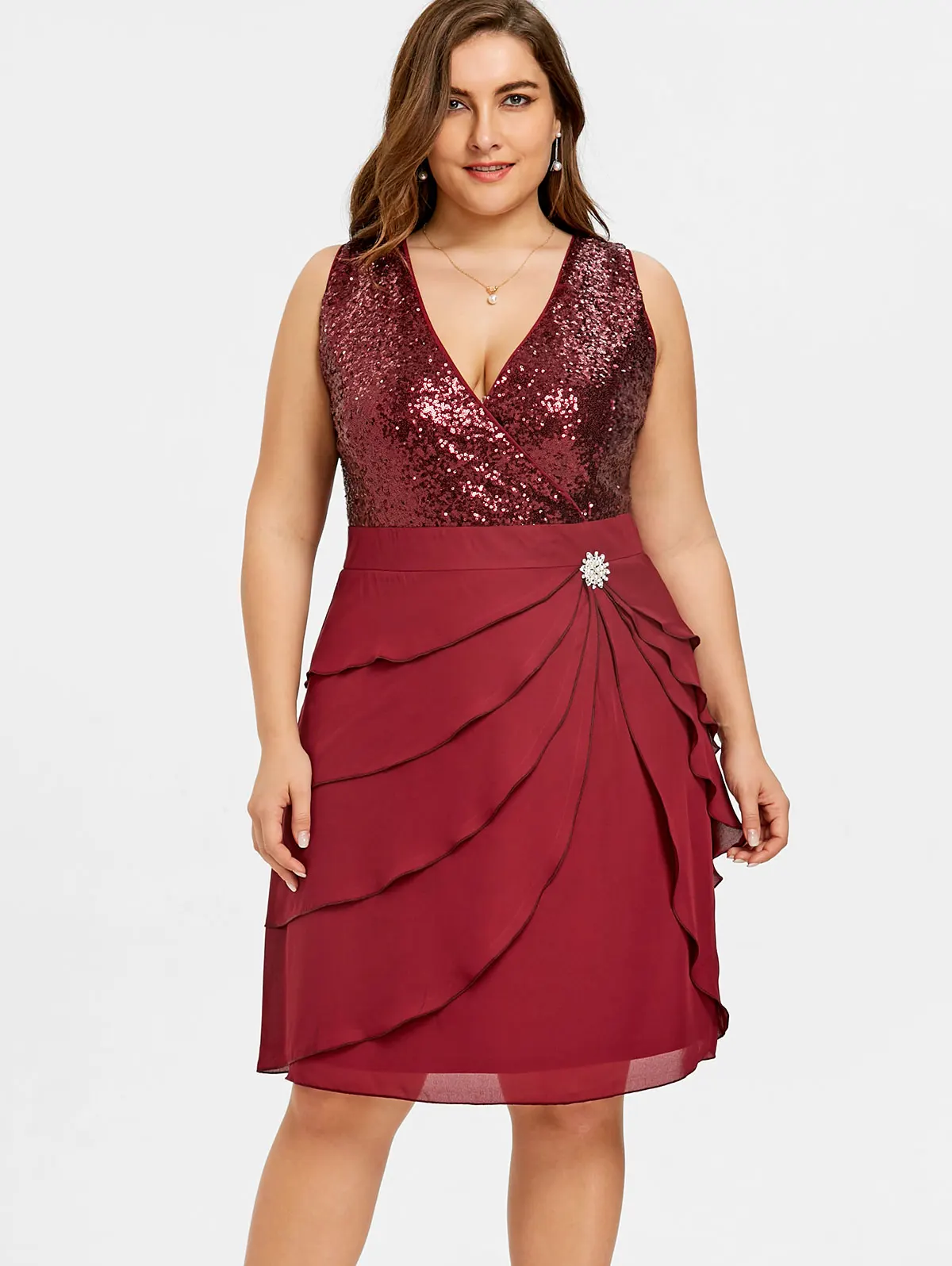 Gamiss Women New Fashions 2018 Plus Size 5xl Chiffon Sequins Panel