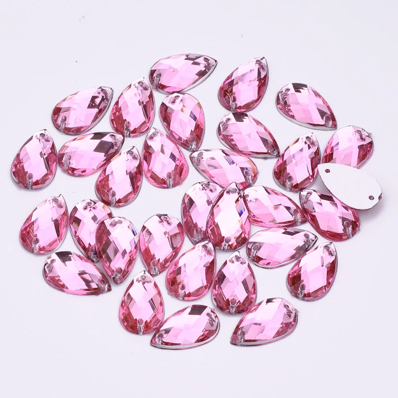 JUNAO 10x14mm 8x13mm Light Pink Crystal Sewing Rhinestones Drop Acrylic ...