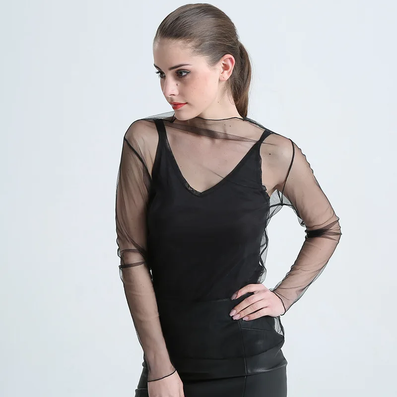 qimmrs 2017 Fashion Fishnet mesh Tops Sexy Women T Shirt Long Sleeve ...