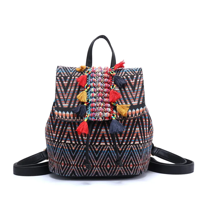 women Embroidered Bohemian hippie stripe backpack ladies bags canvas ...