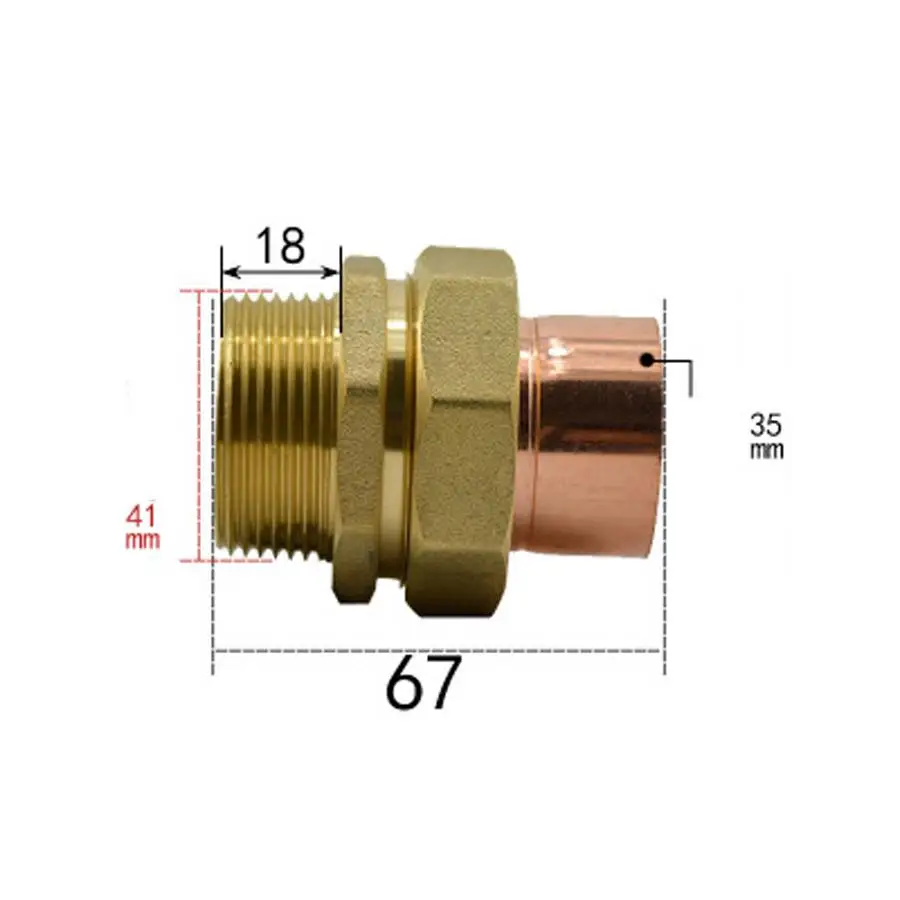 Dn32 G 1-1/4" Bspp Male X Copper Inner Dia 35mm Brass Copper End Feed ...