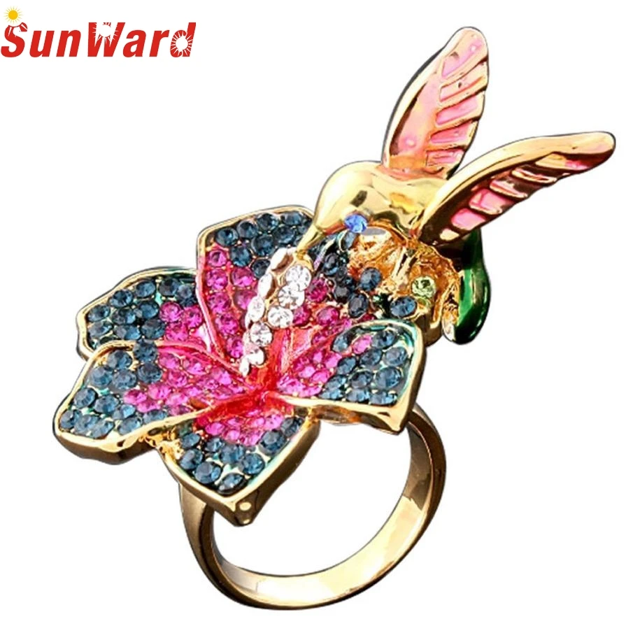 Fashion Rings Colored bird ring Gold Beautiful Flower And Bird Fashion ...