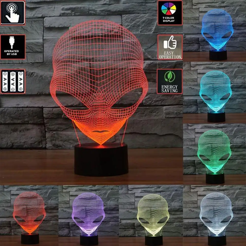 Unique 3D Special Alien Shape LED Table Lamp with USB Power 3D Hologram ...