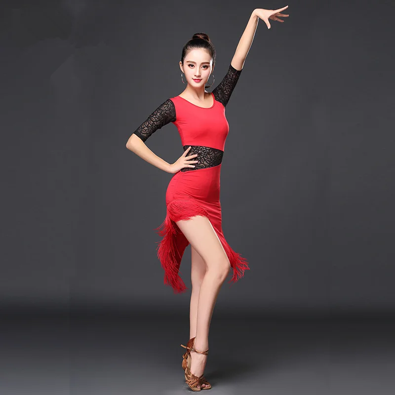 Adult Slim Ballroom Fringe Lace Latin Salsa Cha Cha Competition Dance ...