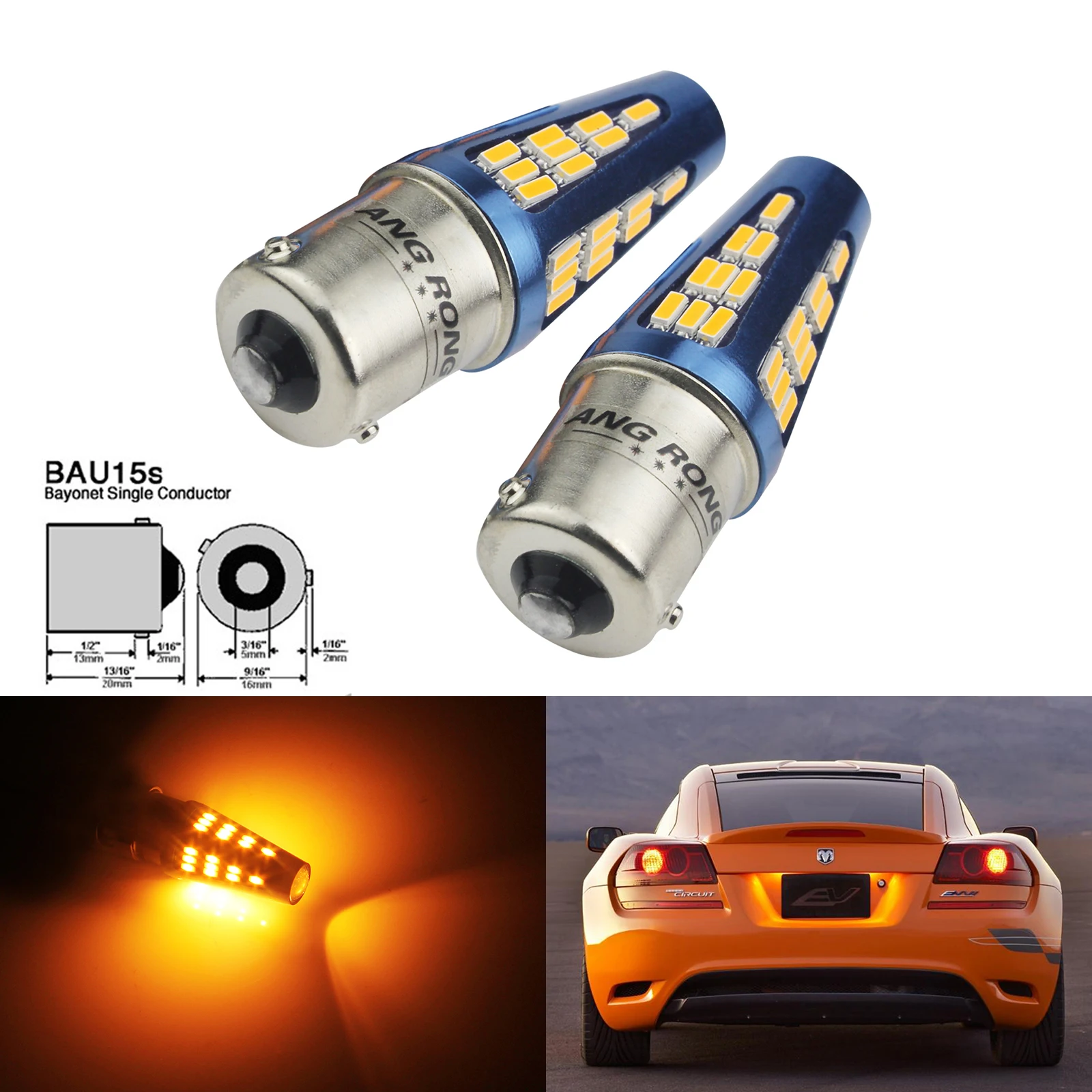 ANGRONG 2x High Power 581 PY21W BAU15s RY10W S25 48 SMD 5W LED Reverse ...