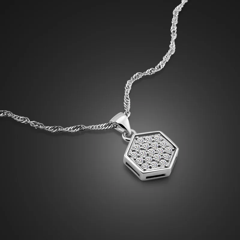 New 925 Sterling Silver Necklace Women Simple Style Hexagon Pendant ...