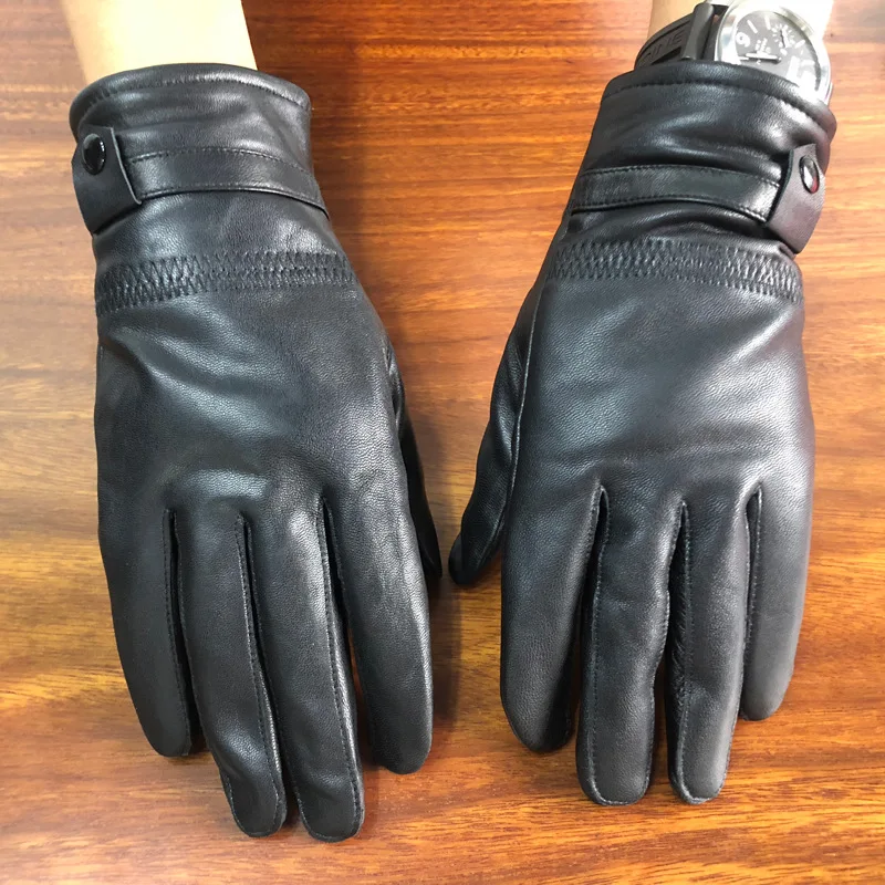 Новые мужские зимние кожаные перчатки, теплые коралловые флисовые ...