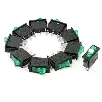 10 Pcs AC 15A 250V 125V 20A SPST On/Off Green Neon Light Rocker Switch ...