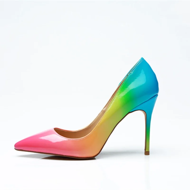 New Bright Rainbow Color Thin High Heels Sexy Pointed Toe Slip On ...