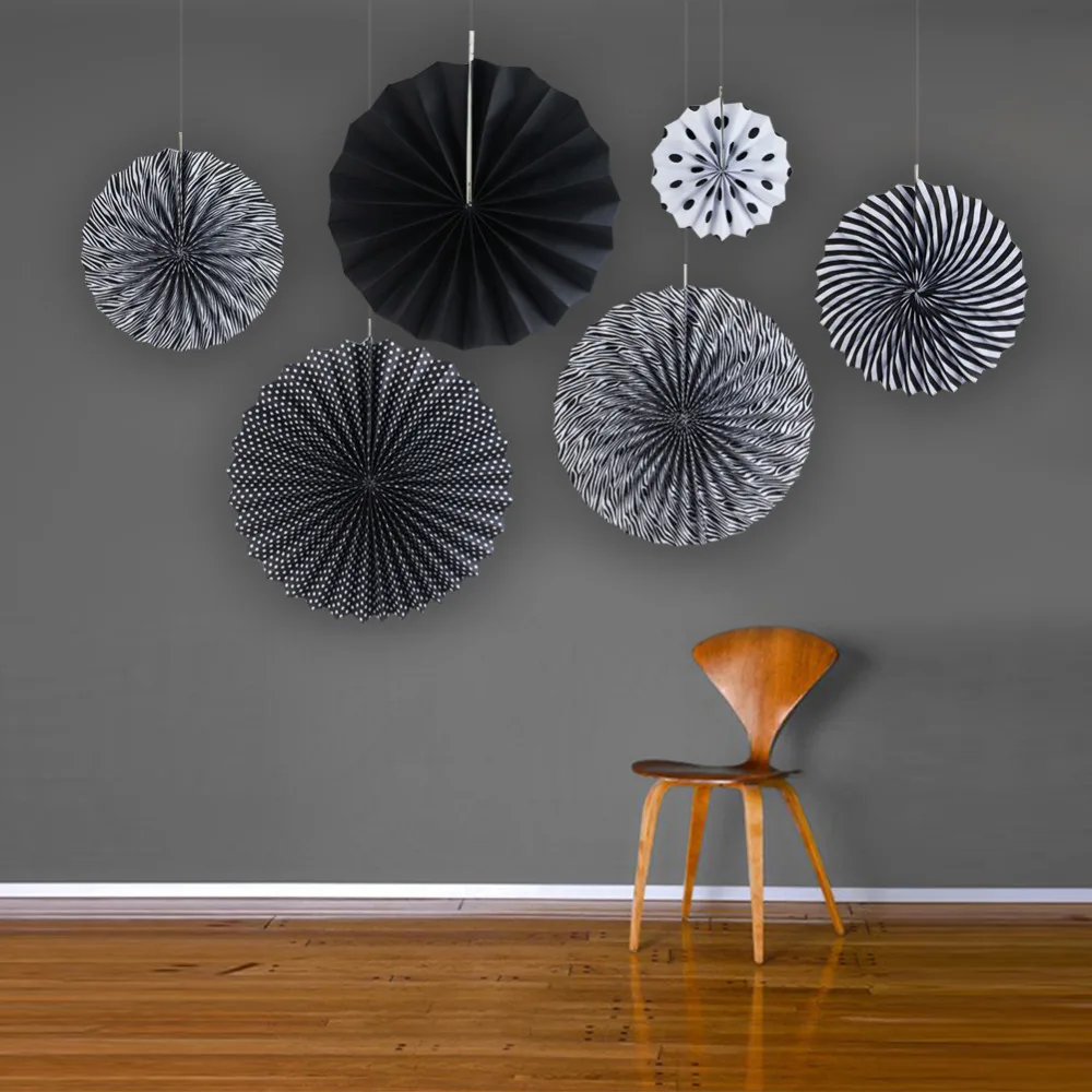6pcs/set Black Paper Fans Rosettes Pinwheels Garland Paper Crafts for ...