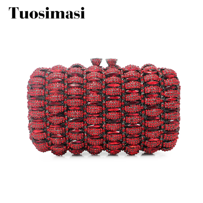 new red rose pattern stone diamond crystal clutch ladies evening bags ...