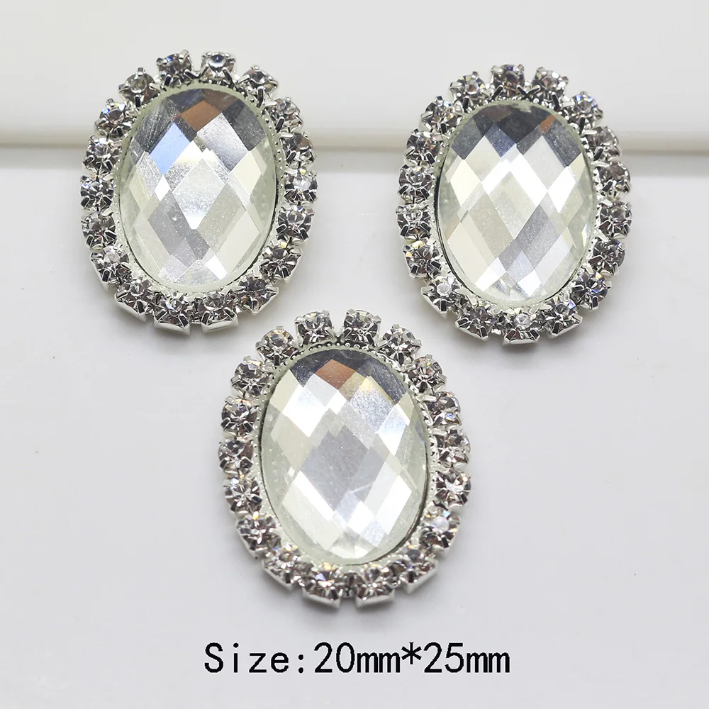 New! 10pc 20*25MM Oval Clear crystal Rhinestone Buttons Diamond Craft ...
