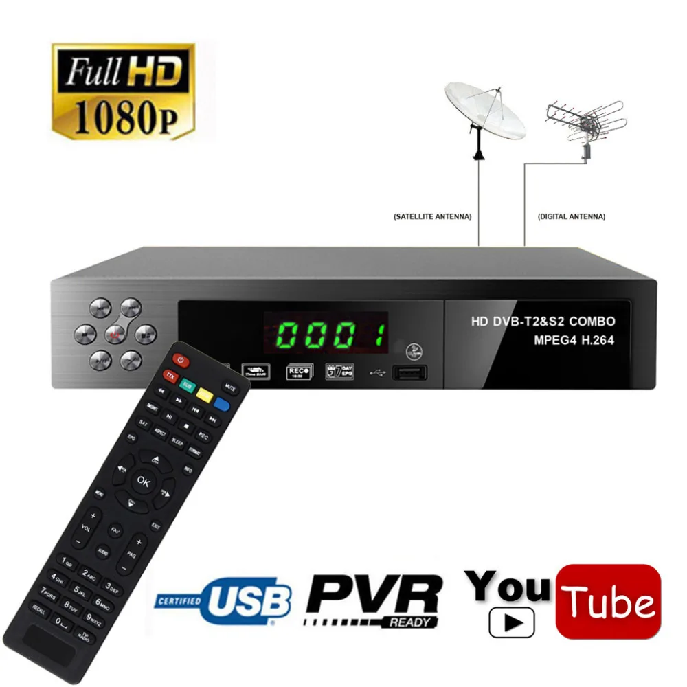 Digital DVB T2 Terrestrial Receiver Combo Decoder+DVB S2 Satellite ...