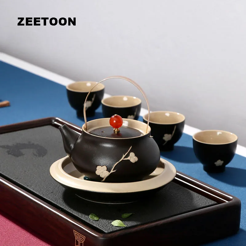 Zen Japanese Style Coarse Pottery Plum Kung Fu Tea Set Hand Held Pots ...
