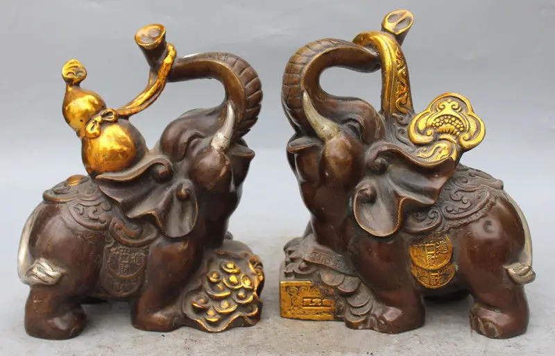 9-inch-A-Pair-of-Chinese-feng-shui-folk-gold-plated-copper-wealth ...