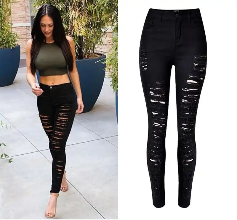Fashion Army Green/Black/White Sexy Ripped Jeans Women Plus Size ...