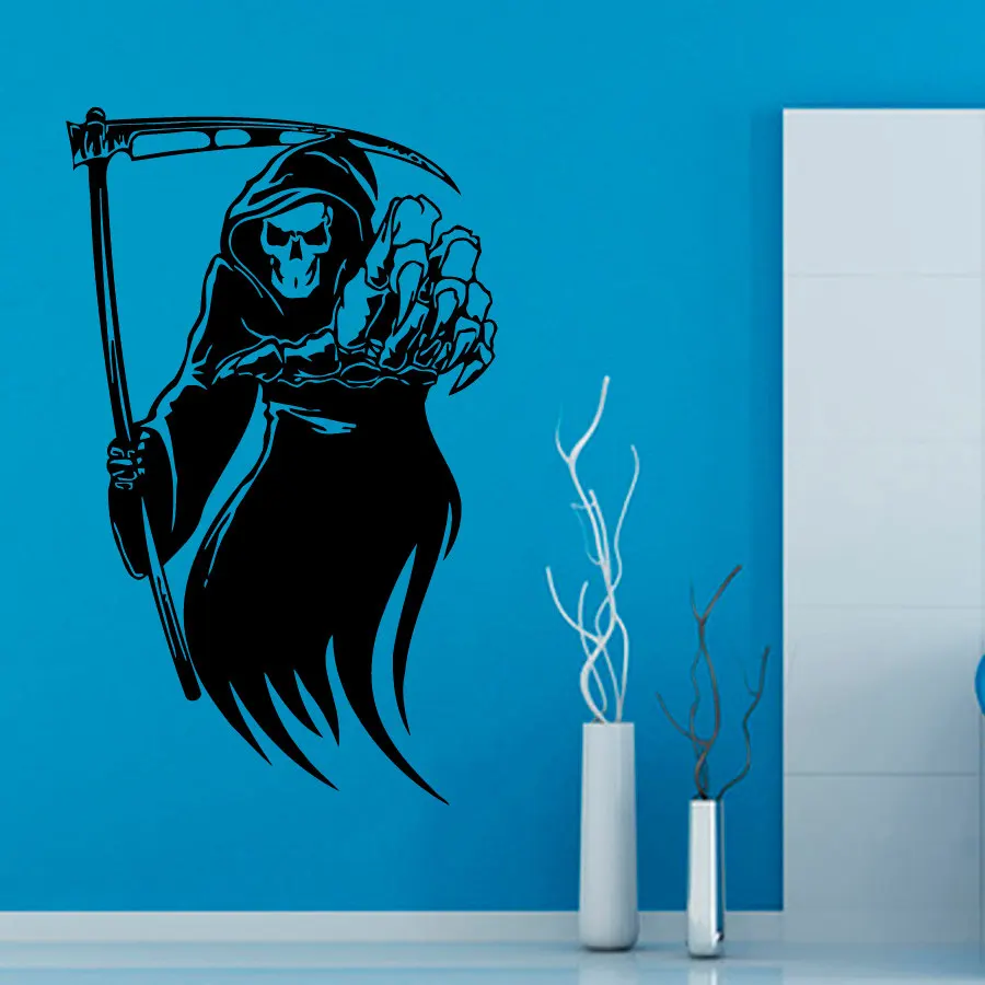 Grim Reaper Sickle Vinyl Wall Decal Cartoon Home Decor Living Room ...