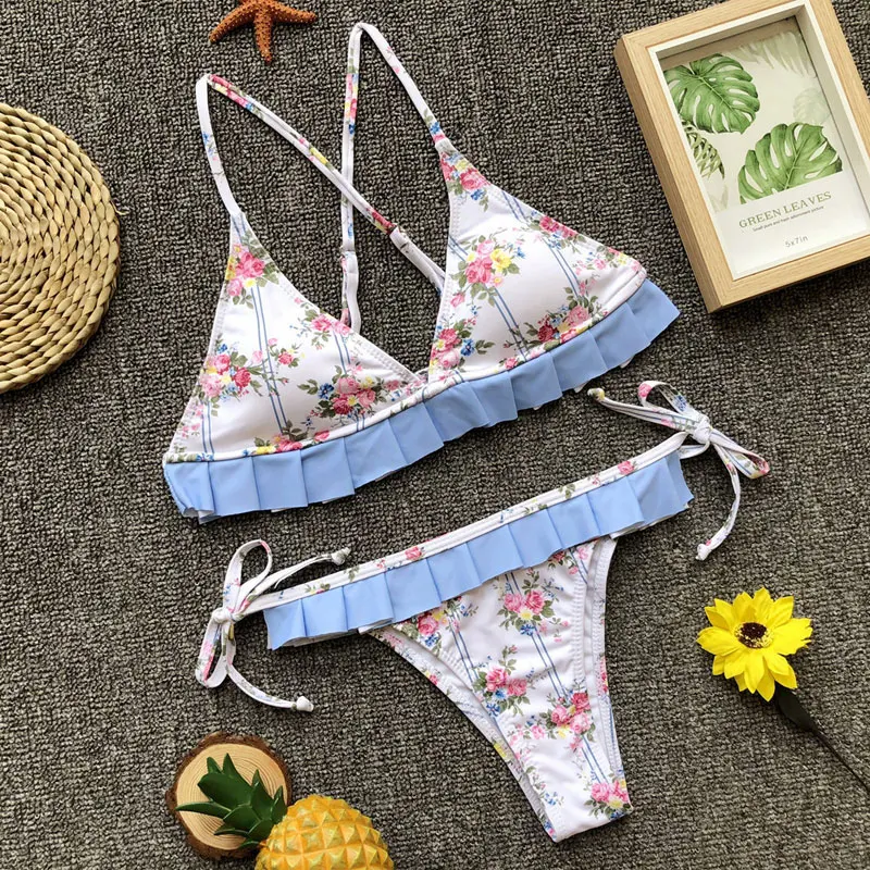 Newest Women Sexy Flounced Print Bikinis 2018 Ladies Summer Cross Lace ...