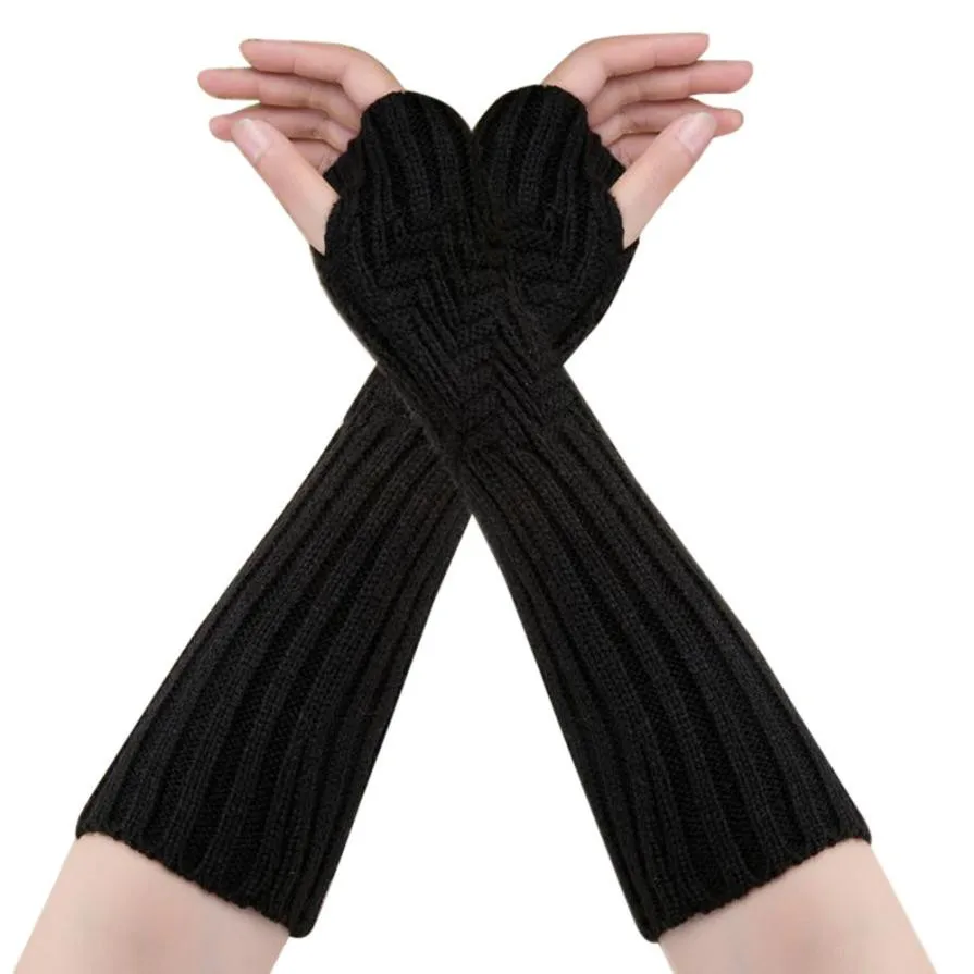Fashion Semi Long Gloves Knitted Fingerless Winter girl Gloves Soft ...