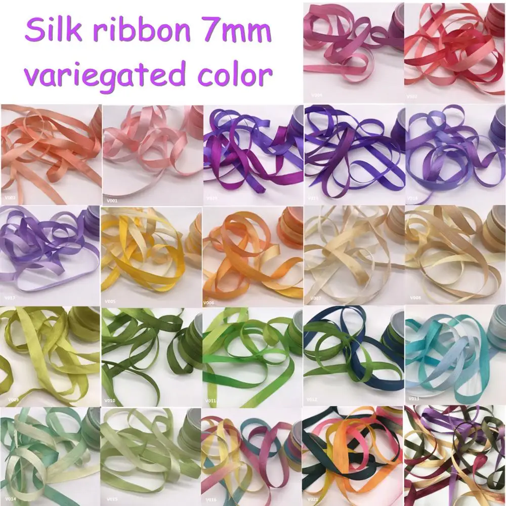 7mm silk ribbon variegated color,100% real pure mulberry silk woven ...