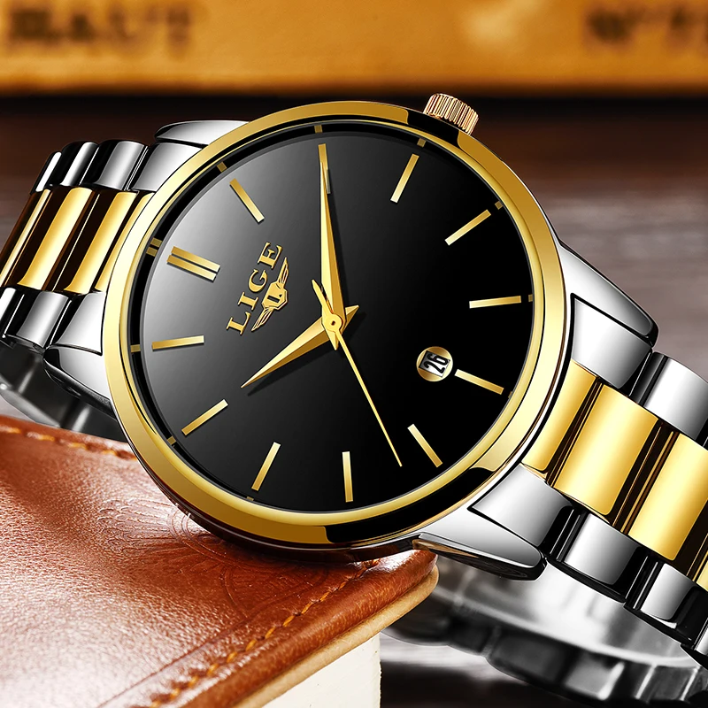 LIGE Man Sport Waterproof Watch Men Stainless Steel Simple Ultra thin ...