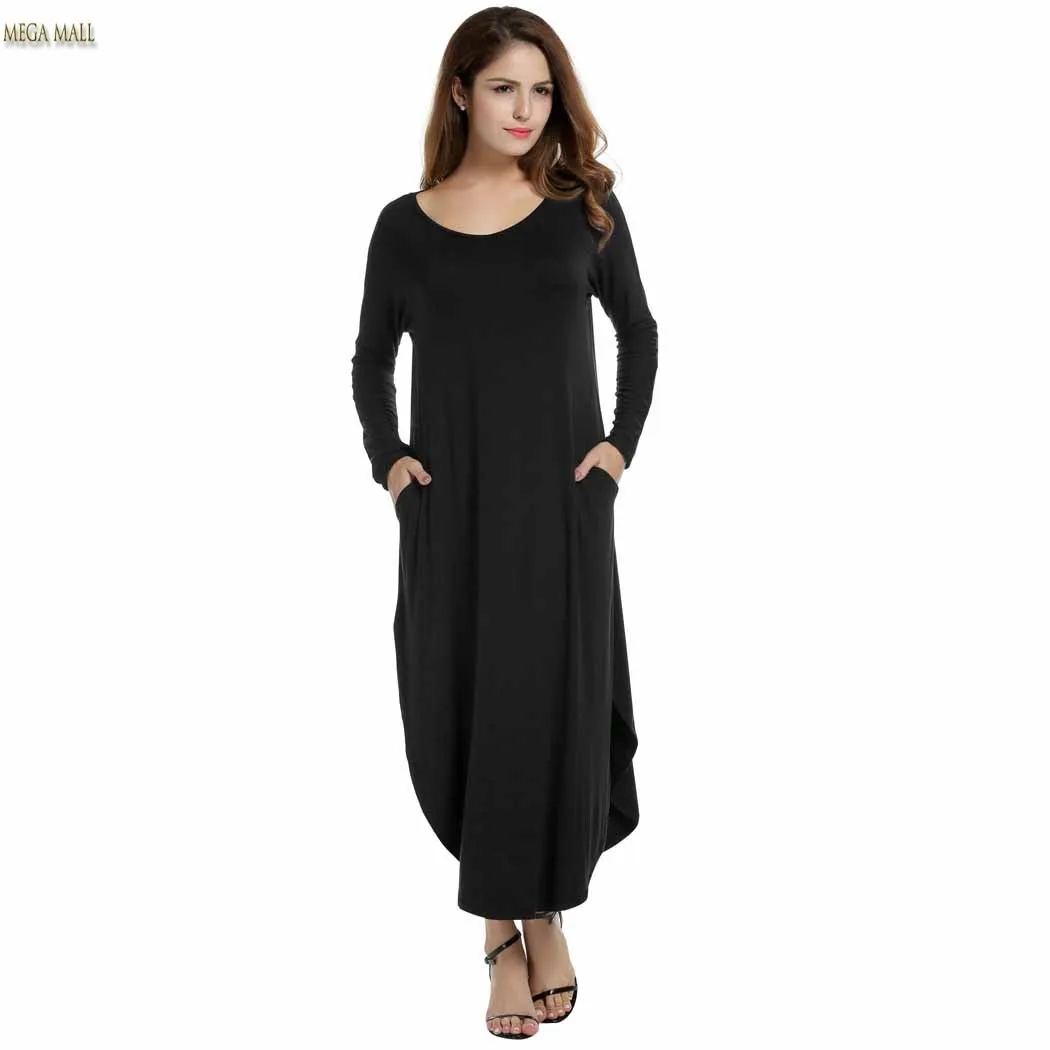 Women Casual O Neck Long Sleeve Dress Woman Winter 2016 Side Slit
