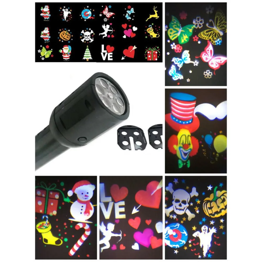 2 in 1 Portable Flashlight Projection Lamp Halloween Camping Lighting ...