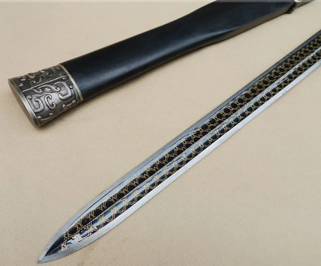 S0323 THREE KINGDOMS GENERAL SUN QUAN BLACK BLADE DAMASCUS SWORD KNIFE ...