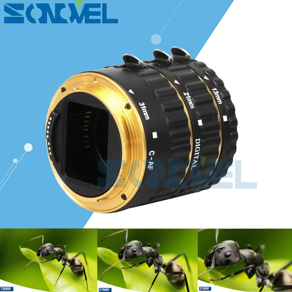 Gold Metal Mount Auto Focus AF Macro Extension Tube/Ring for Canon EF S ...
