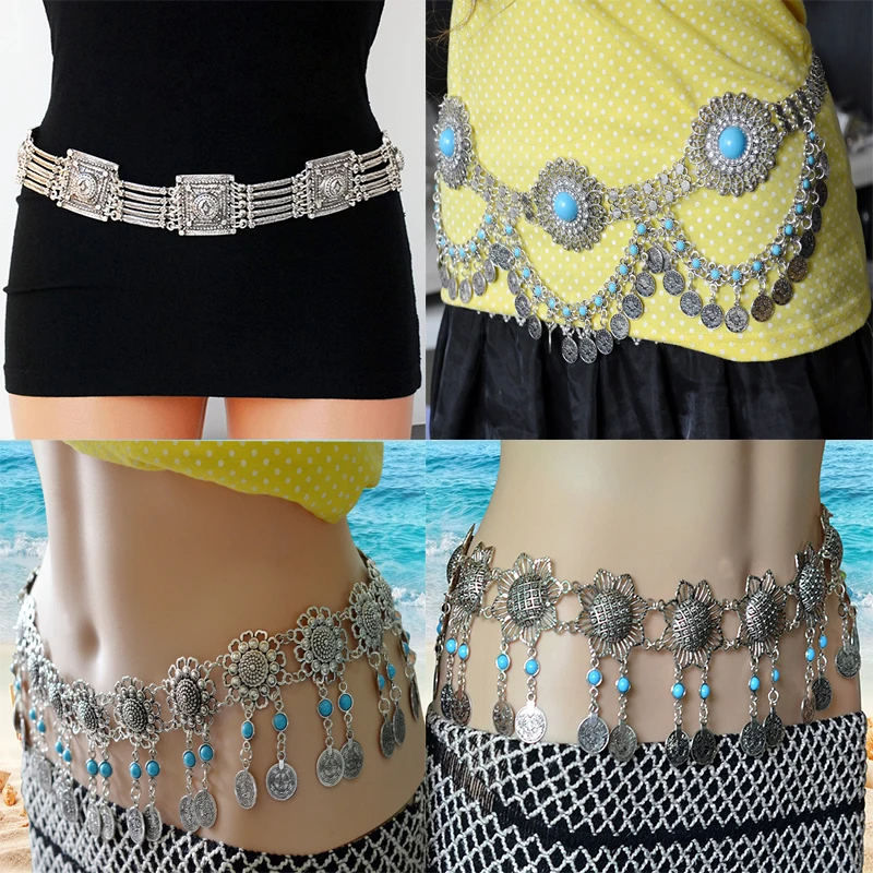 Turkish Gypsy Metal Flower Coin Tassel Waist Chains Body Jewelry Belly