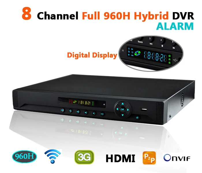 Onvif Hybrid dvr 8 channel full 960h full d1 with Hi3521 audio alarm ...