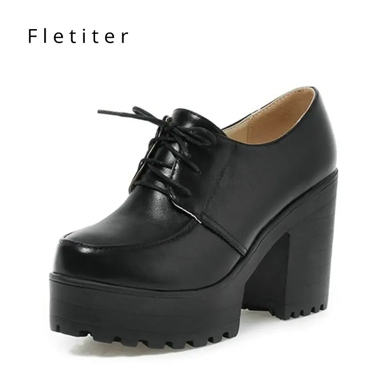 High Heels Oxford Shoes For Women Autumn Thick Heel Women Pumps Shoes ...