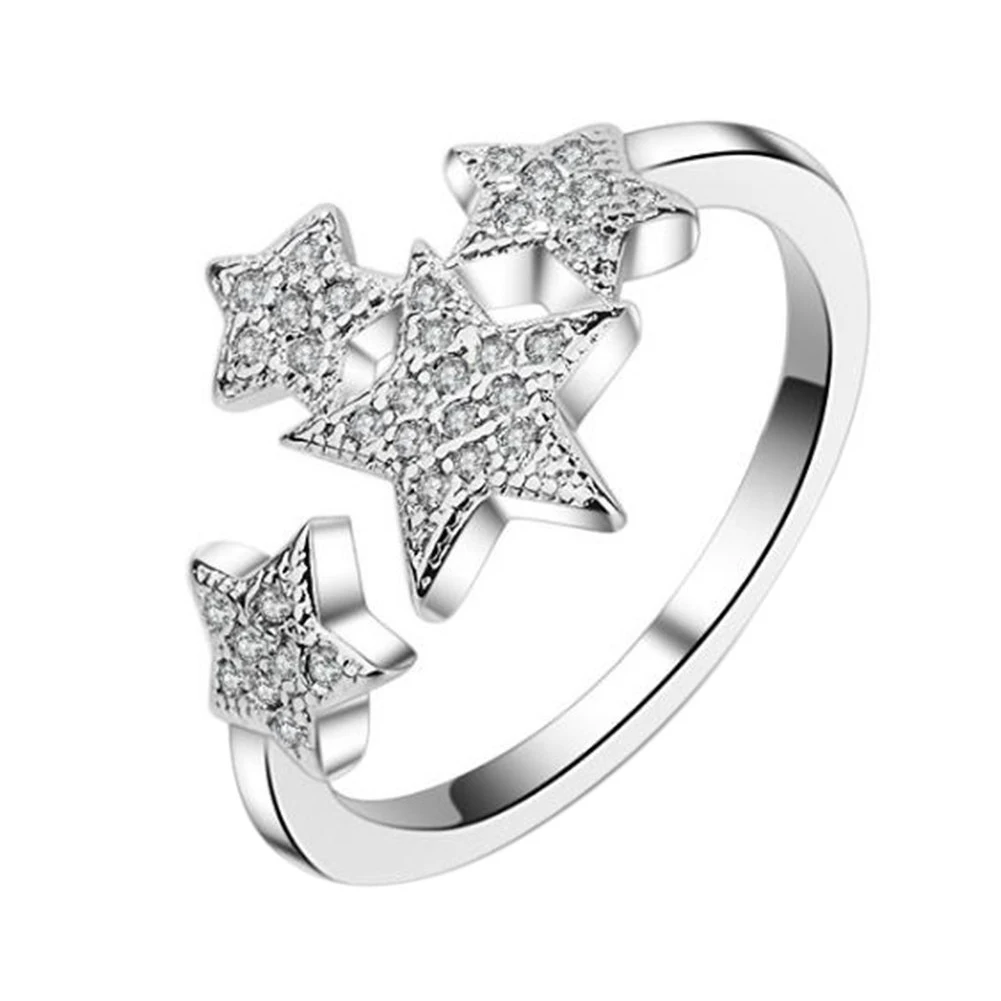 Elegant Star Rhinestone Ring Crystal Open Rings Wedding Party Jewelry ...