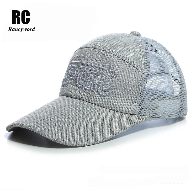 [rancyword] Linen Branded Baseball Caps For Men Summer Mesh Snapback