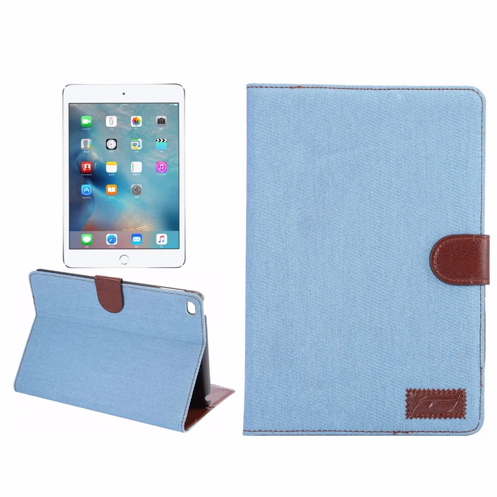 For Apple Ipad Mini 4 Case,jeans Cloth Pu Leather Cover+hard Pc Back ...