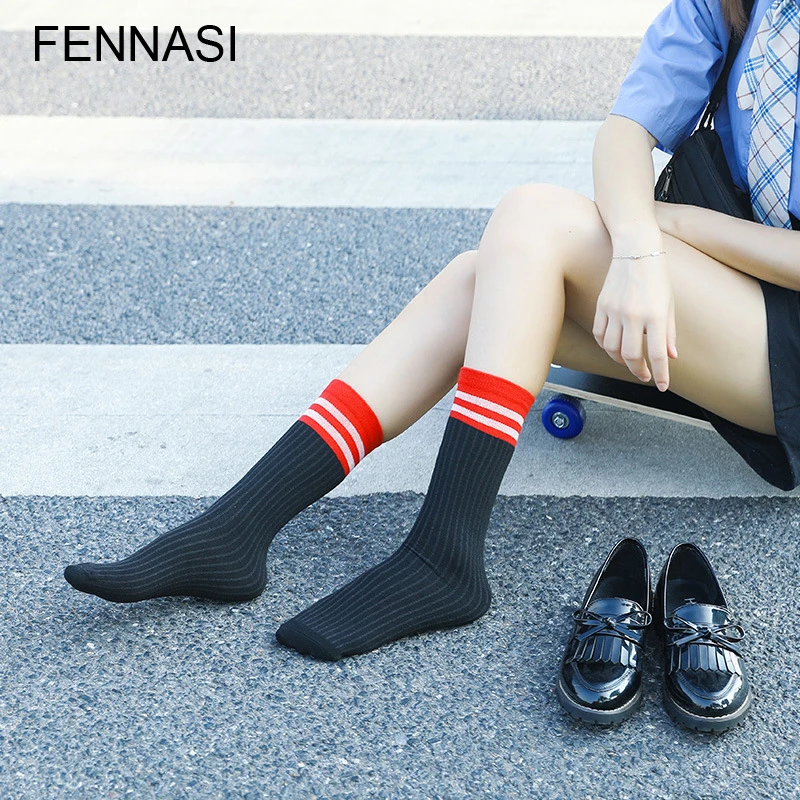 FENNASI-Women-s-Socks-Striped-Knee-Socks-Korean-Fashion-Street-High ...