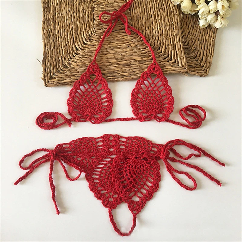 Handmade crochet micro bikini G thong string swimwear Sheer Monokini ...