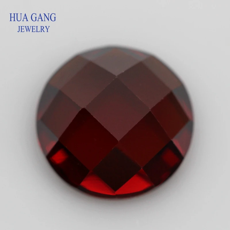 Garnet Cubic Zirconia Stone Round Shape Flat Bottom Checkerboard Cut ...
