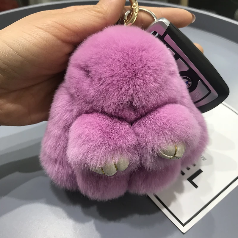 High Quality mini 8CM Fluffy Bunny Keychain Real Rex Rabbit Fur ...