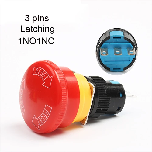 Mushroom Emergency Stop 16mm e-stop Switch 3Pins 6pins 1NO1NC/2NO2NC Latching Lock Push Button ...