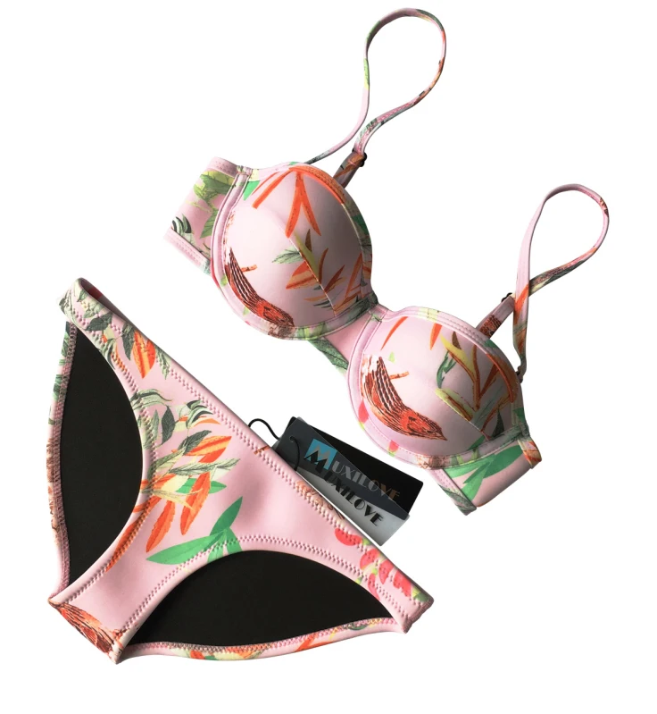 Muxilove 2017 Sexy Floral Print Push Up Padded Bra Women Neoprene