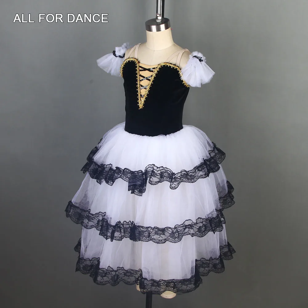 Spanish Long Ballet Tutu Black Velvet Black Top Bodice White Tulle ...