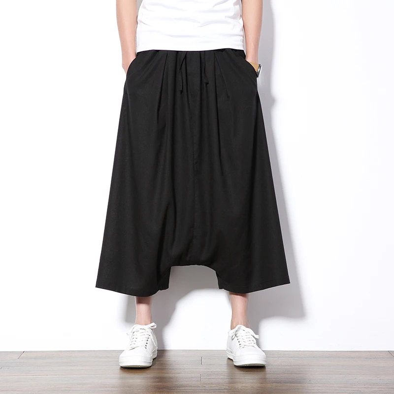 New Summer Harem Pants Men Wide Leg Deep Crotch Casual Men Pants