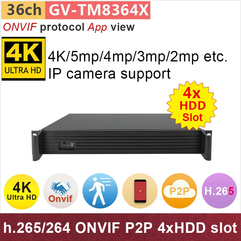 ONVIF 36 channel NVR Support 36ch 4K 5mp 4mp 1080P full HD IP camera h ...