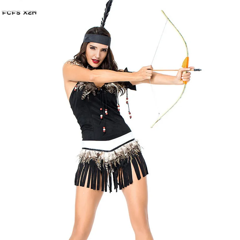 Female Warrior Cosplay Woman Halloween Primitive Native Indian Costume ...
