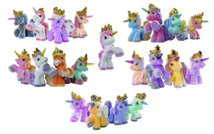 New 5pcs 5cm Little carton flocking horses Action Figures Filly Unicorn ...