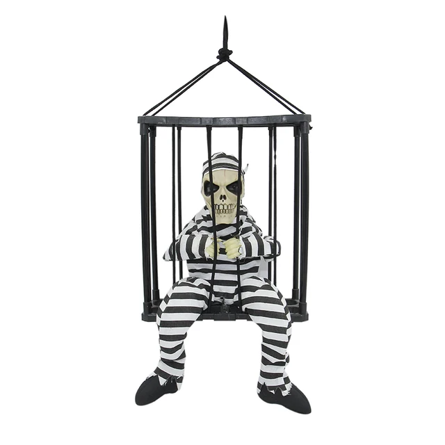 Motion Sensor Hanging Caged Animated Jail Prisoner Skeleton Halloween ...