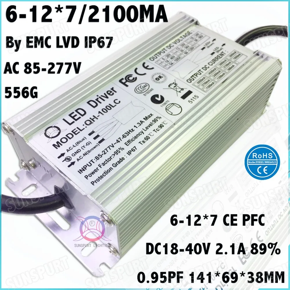 2 Pcs By Emc Lvd Ip67 100w Ac85-277v Led Driver 6-12cx7b 2100ma Dc18 ...