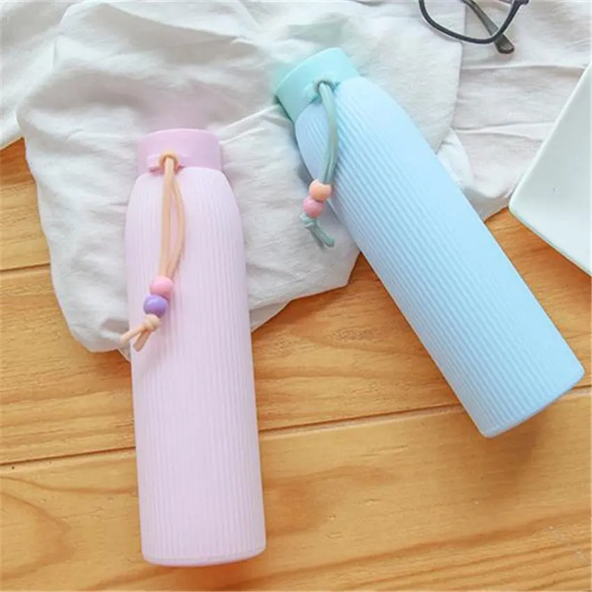 New 400ml Creative Plastic Cover Glass Water Bottle Anti-drop Heat ...