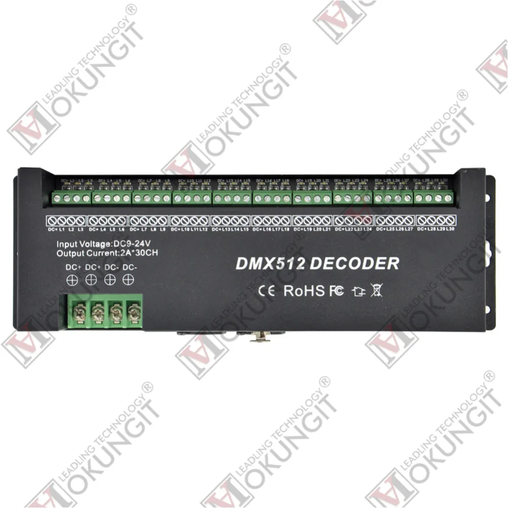 Mokungit 30 Channel DMX Decoder DMX 512 Dimmer Driver DC9 24V for RGB ...